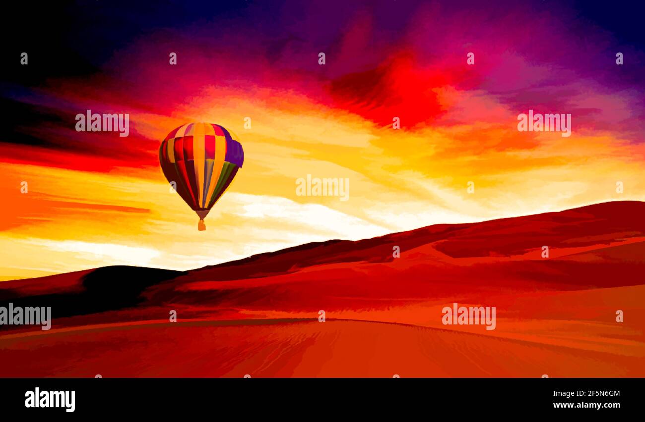 Colorful balloon flying over desert sands Stock Photo - Alamy