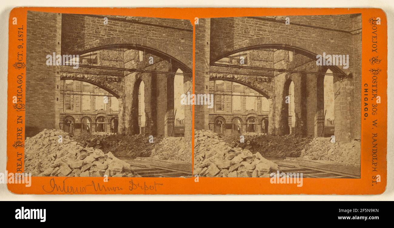Great Fire in Chicago, October 9th, 1871. Interior Union Depot. Lovejoy ...
