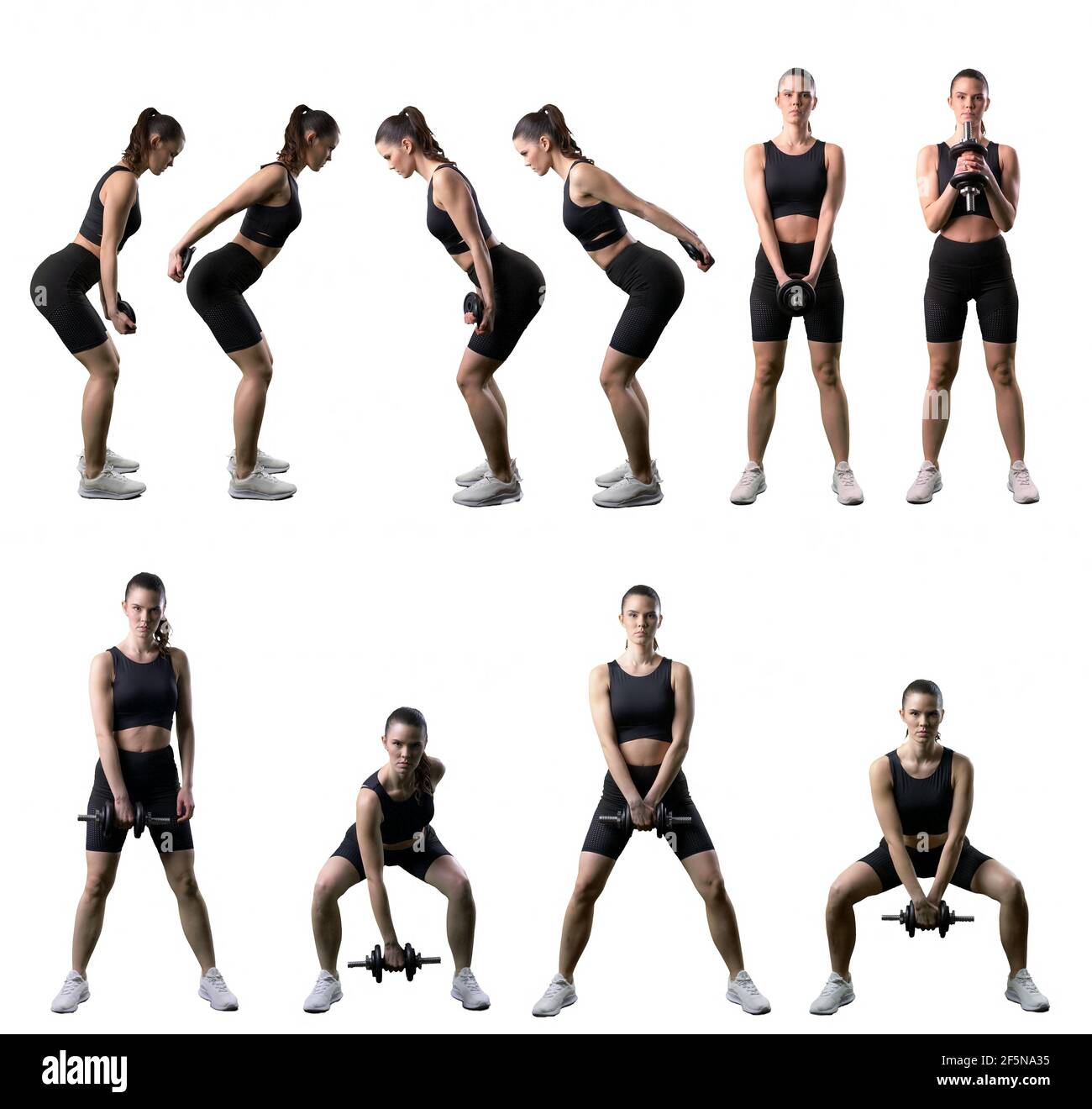 Collection of different bodybuilding exercises done by fitness woman ...