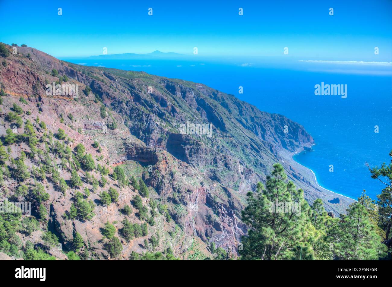 Aerial view of beaches at El Hierro island from Mirador de las playas ...