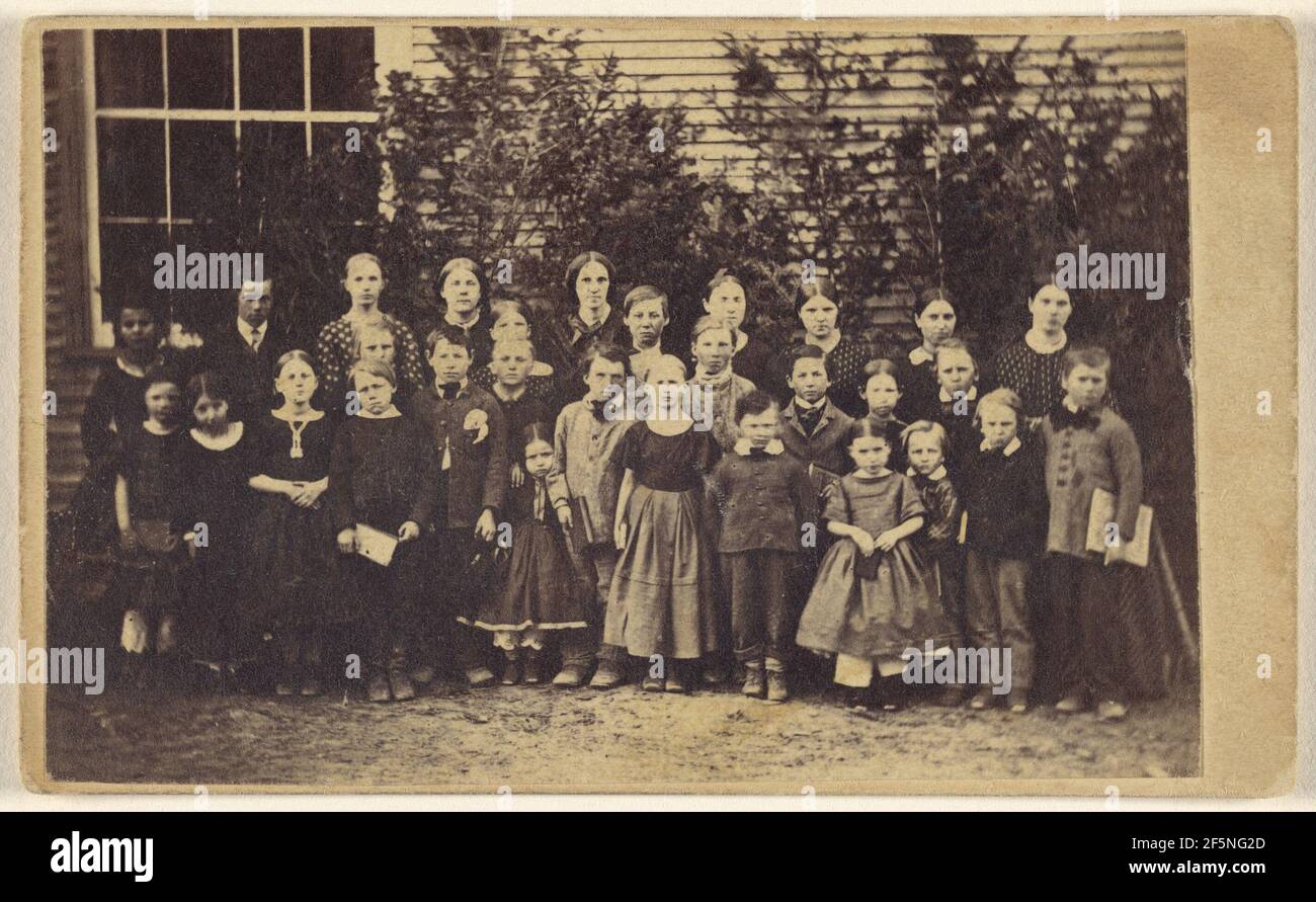 Large group of school children with teachers, all standing. Unknown ...