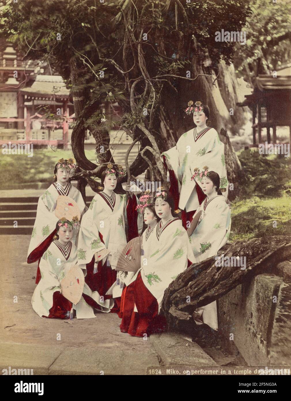 Miko, or Performing in A Temple Dancing at Nara. Attributed to Kusakabe ...