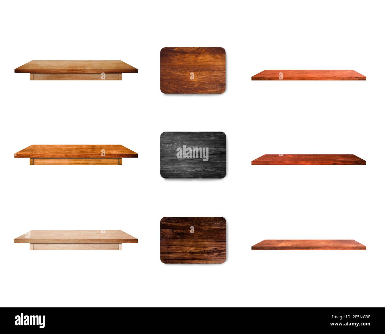 Group of table board and shelf isolated on white background with ...