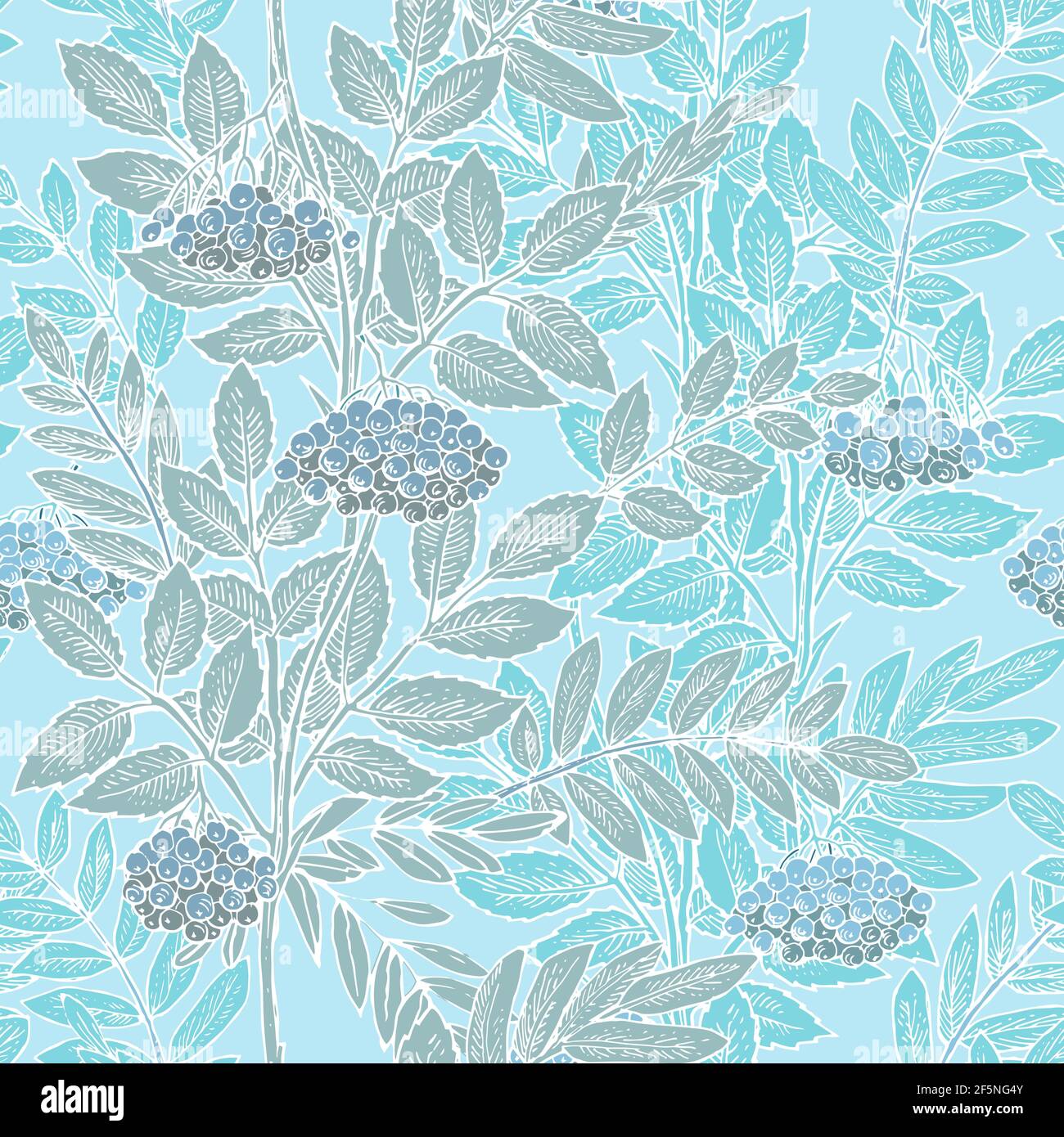 Branches and fruits of mountain ash. Seamless pattern for wallpaper and ...
