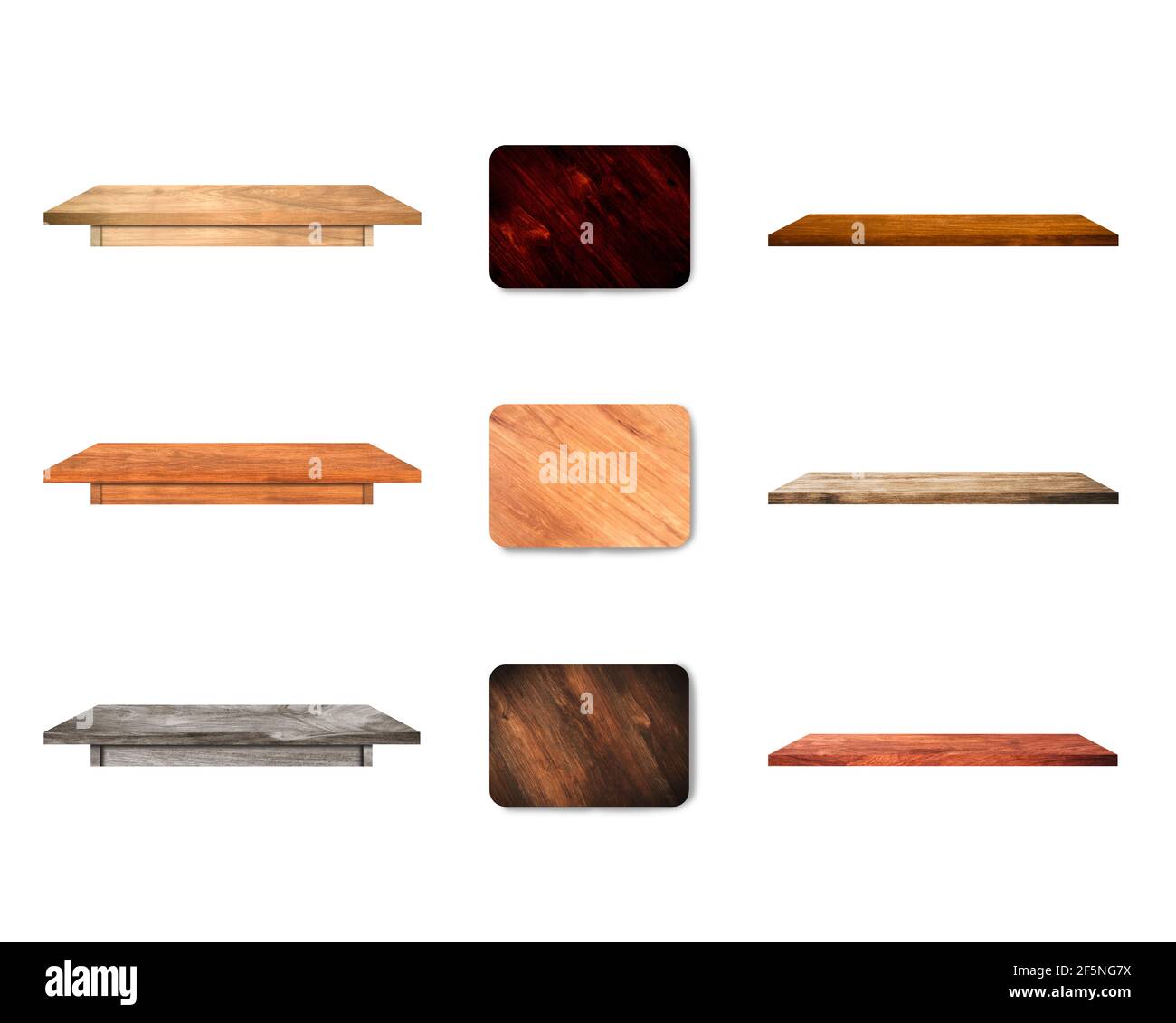 Group of table board and shelf isolated on white background with ...