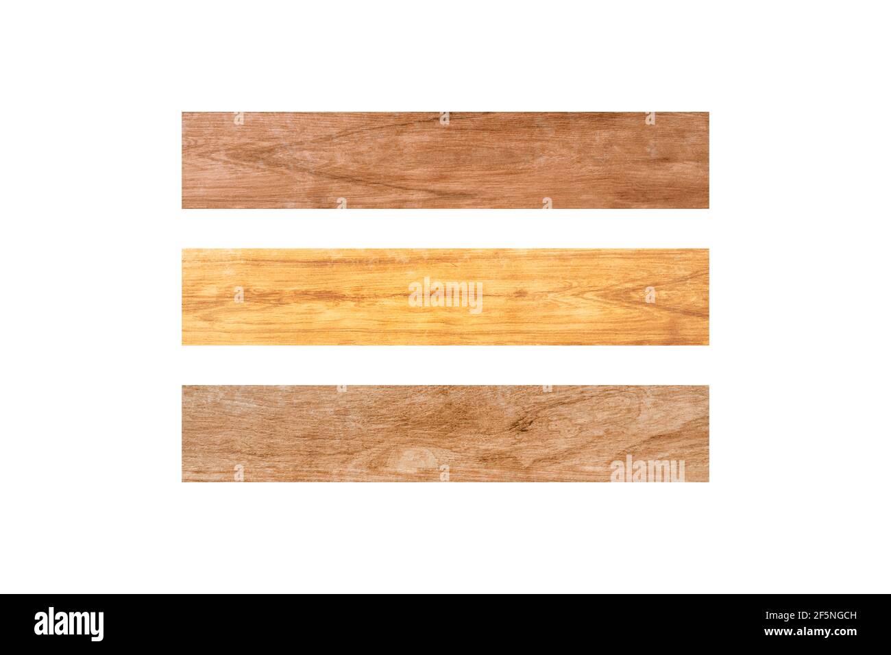 closeup view of three horizontal wooden plank isolated on white ...