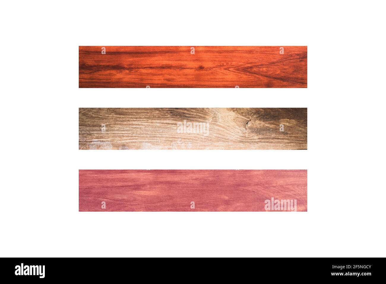 closeup view of three horizontal wooden plank isolated on white ...