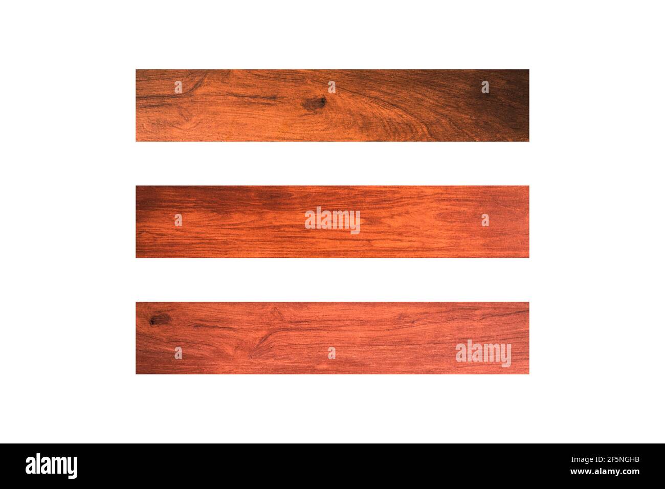 closeup view of three horizontal wooden plank isolated on white ...