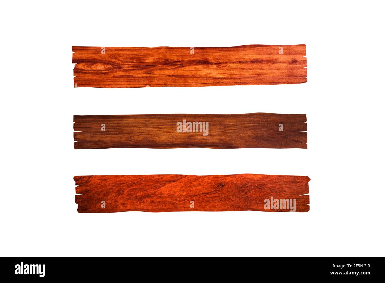 closeup view of three horizontal wooden plank isolated on white ...