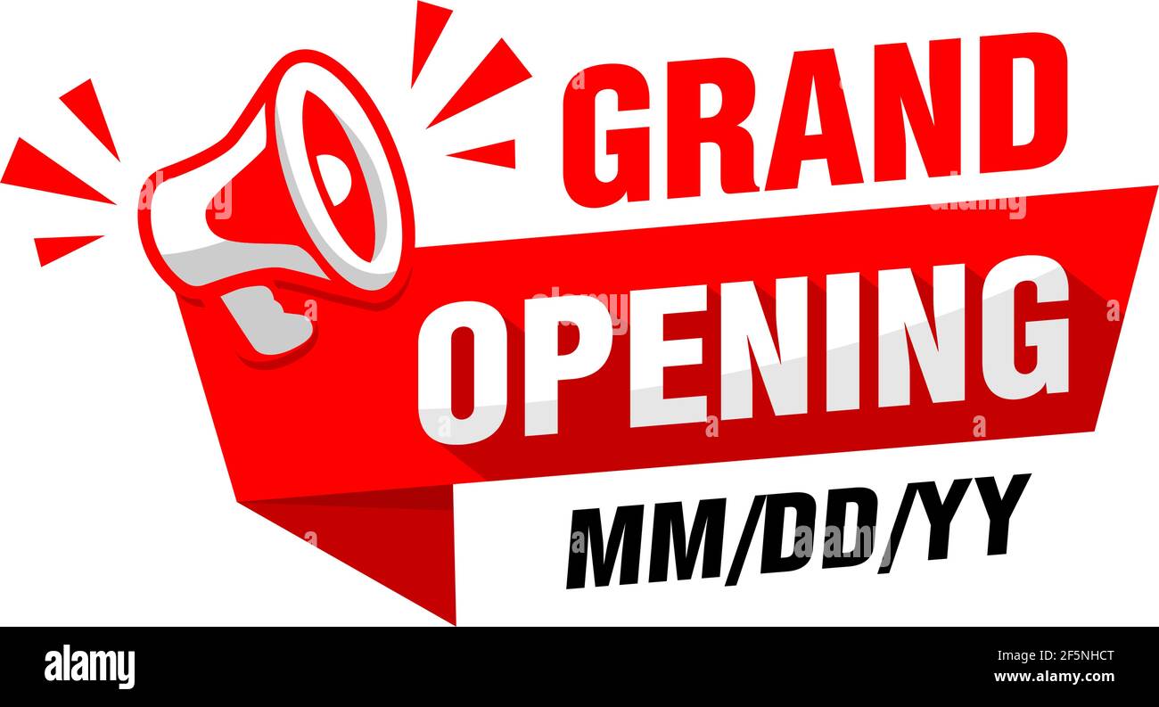 Grand opening business or office. Red advertising sticker with ...