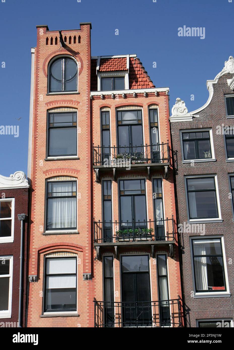 Beautiful Dutch House with Balconies in Amsterdam, Netherlands Stock ...