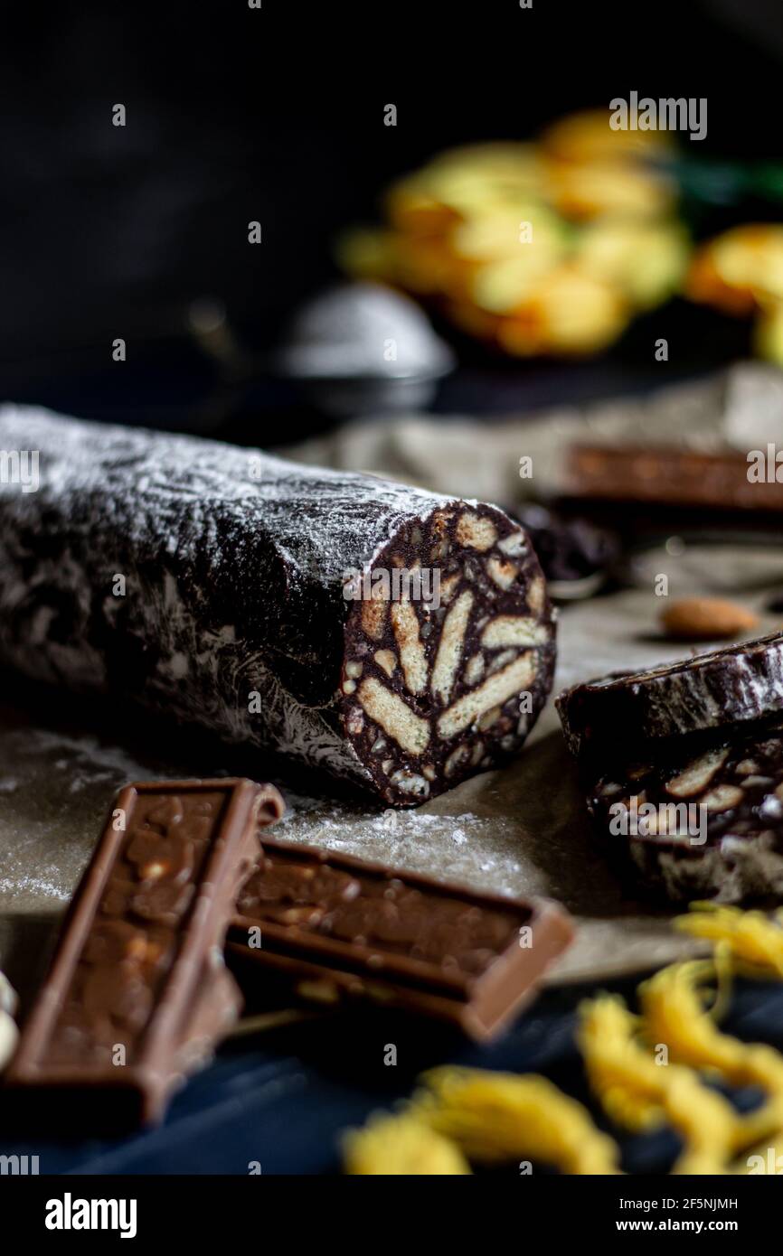 Homemade sweet salami Stock Photo - Alamy