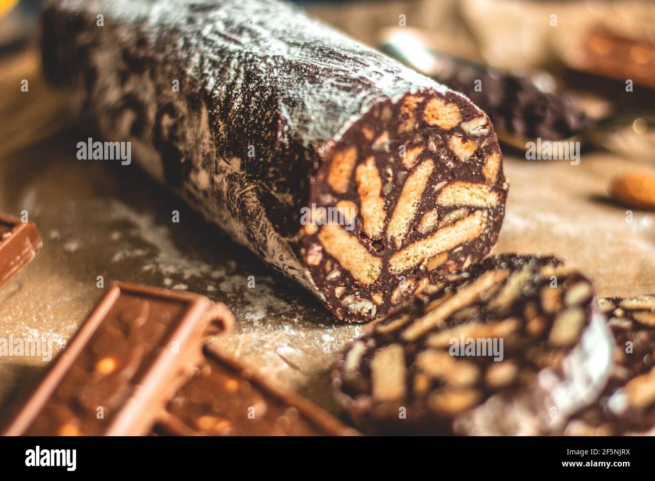 Homemade sweet salami Stock Photo - Alamy
