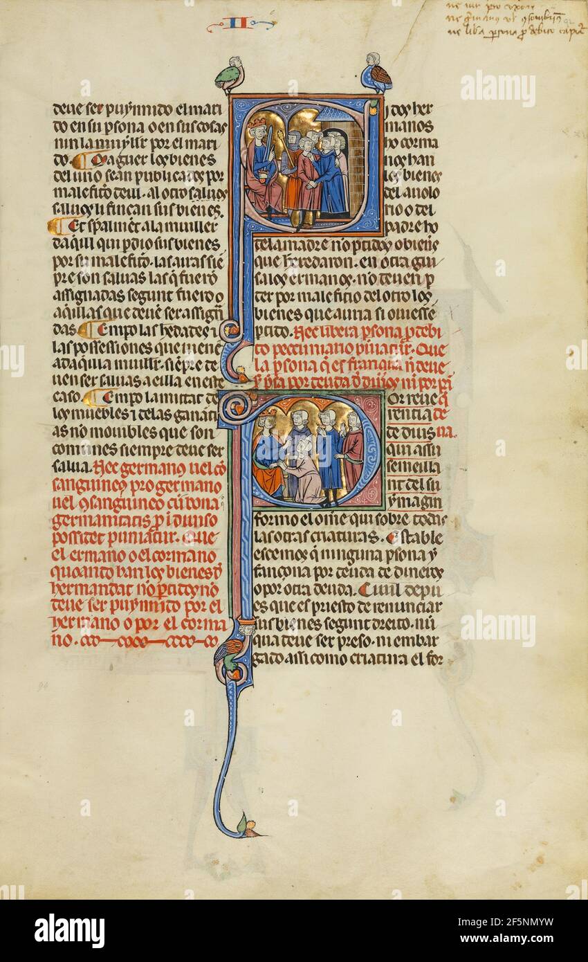 Initial S: A Soldier and a Family before a King; Initial P: Four Men ...