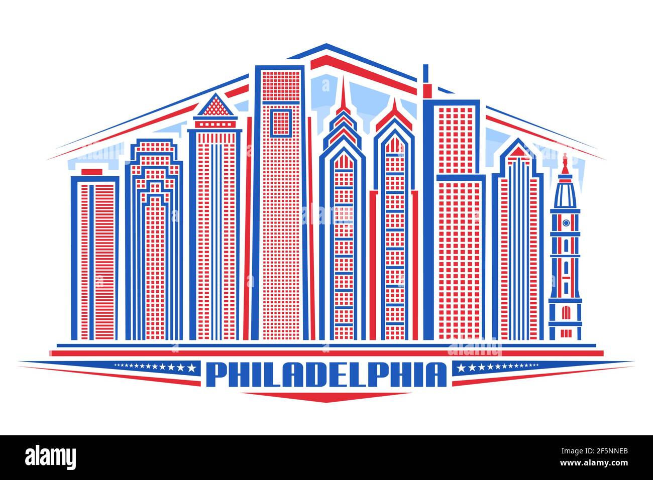 Vector illustration of Philadelphia, horizontal poster with outline ...
