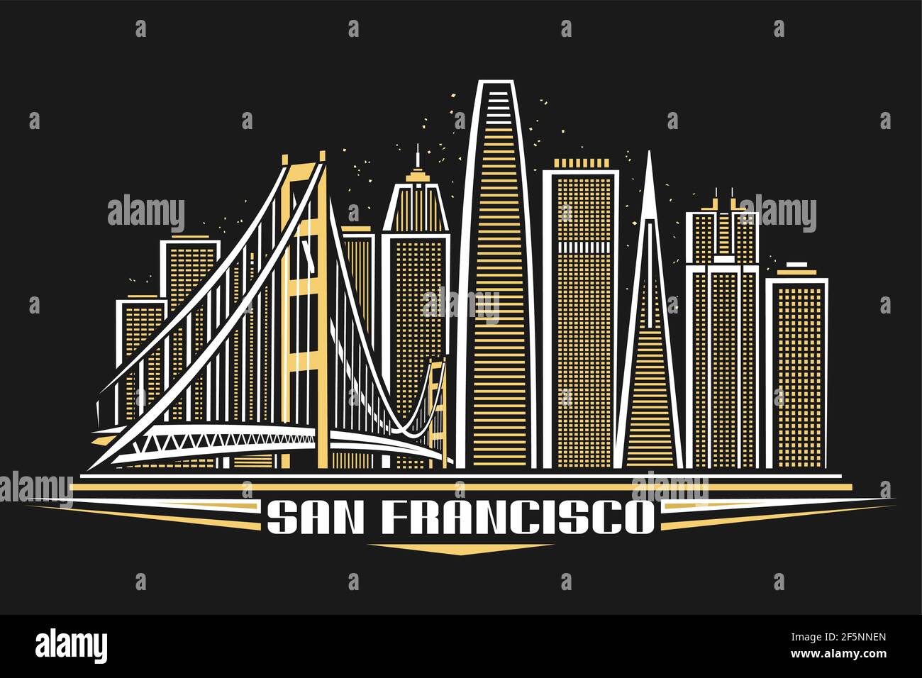 Vector illustration of San Francisco, horizontal poster with outline ...