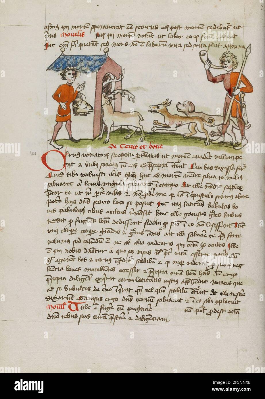 A Hunter with Dogs Hunting Stag Which Runs into an Ox Stall; A Fox ...