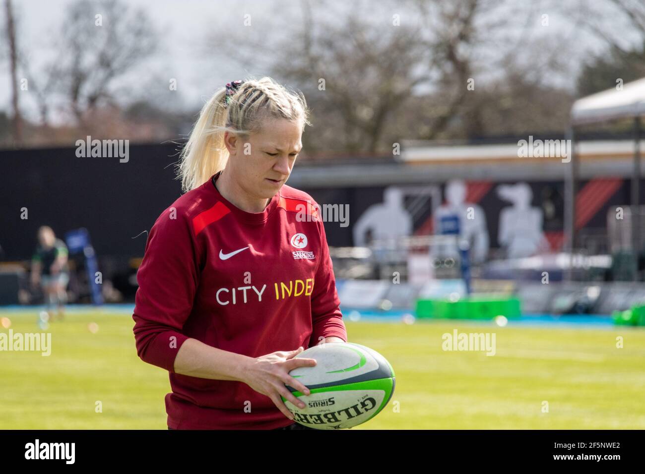 London, UK. 27th Mar, 2021. Hannah Casey (#13 Saracens Women) during warm up for the Allianz ...