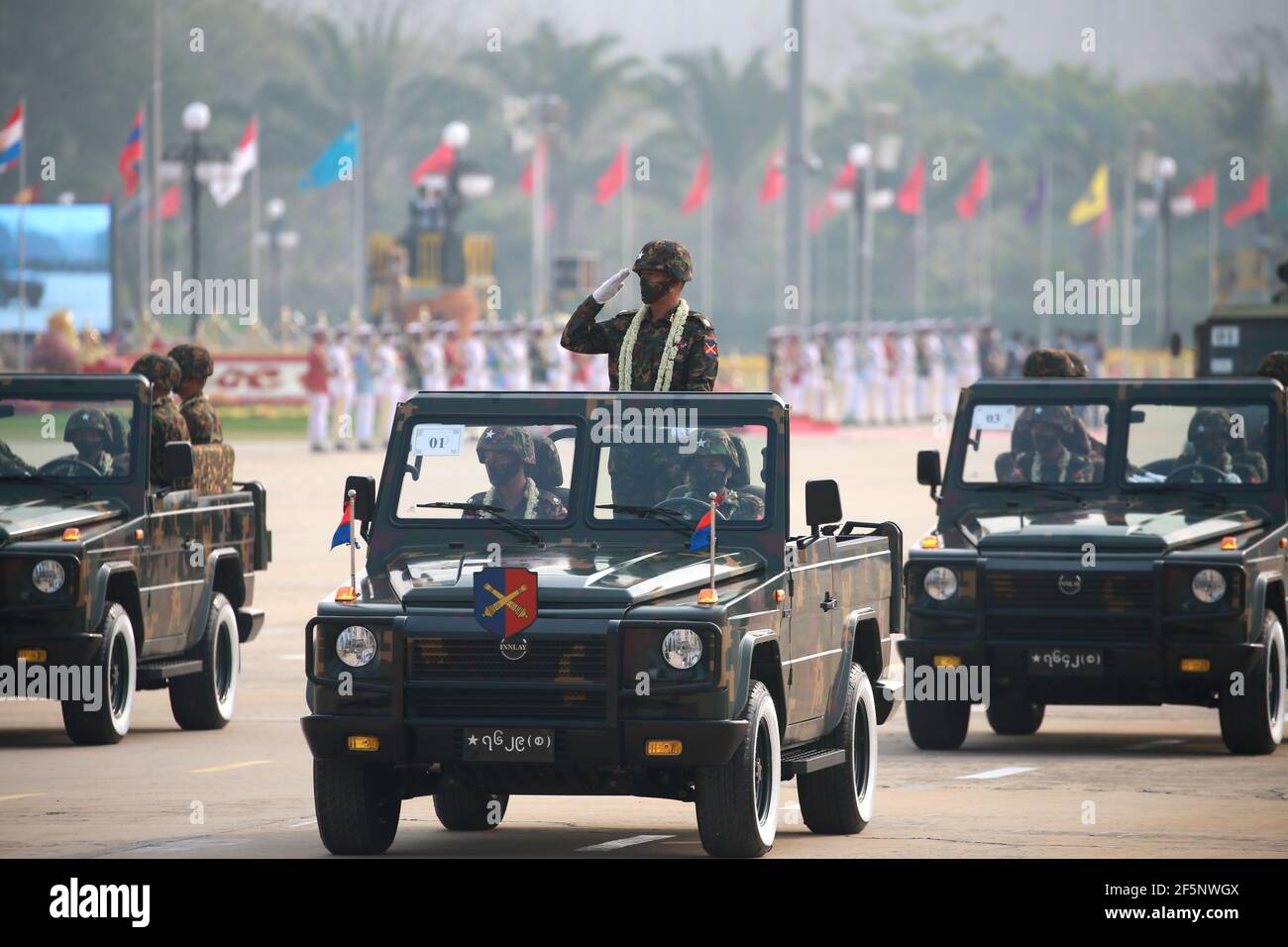 Nay Pyi Taw, Myanmar. 27th Mar, 2021. Military vehicles march in a ...