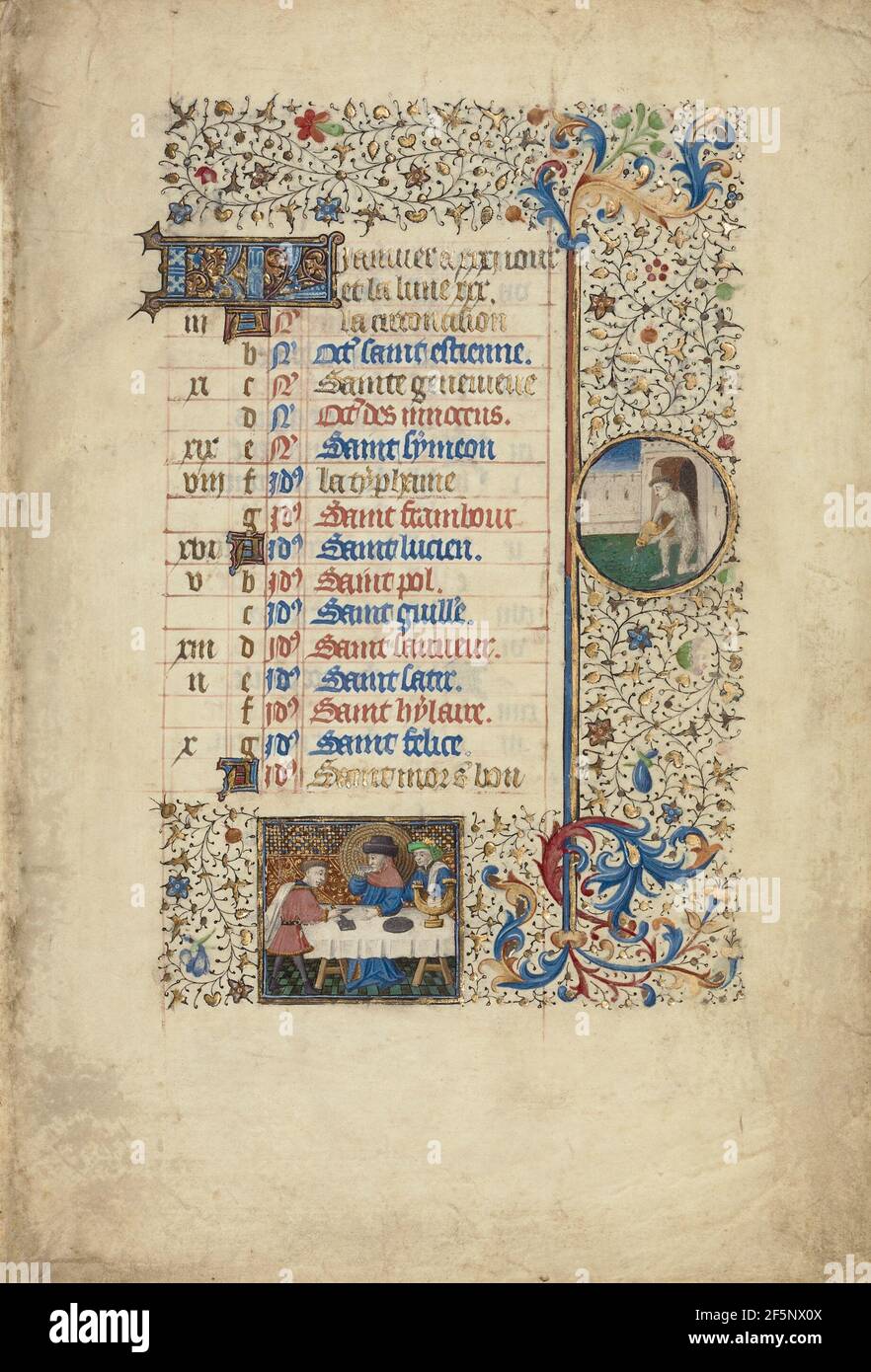January Calendar Page; Feasting; Aquarius. Workshop of the Bedford ...