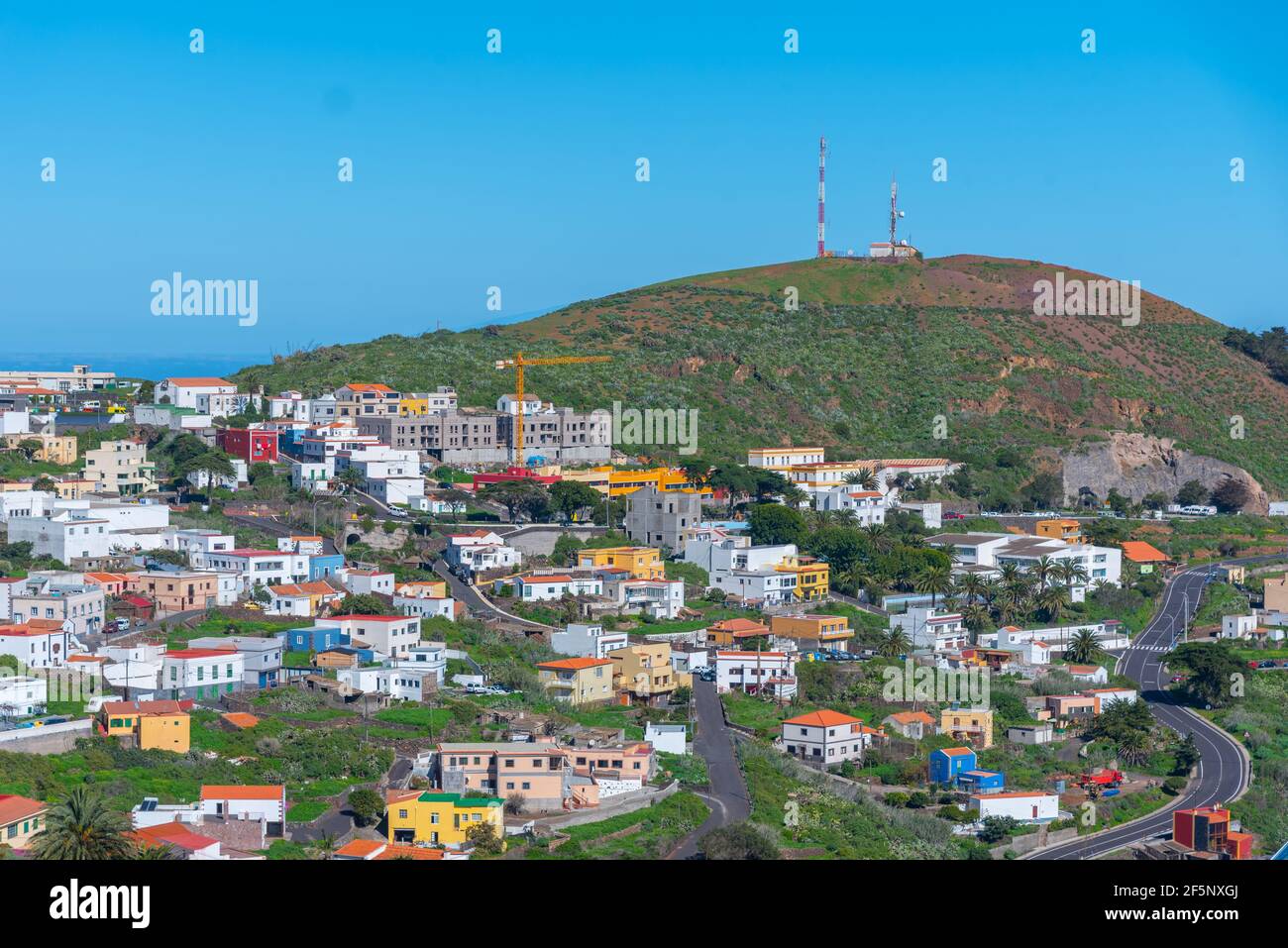 Aerial view of a Spanish town Valverde at El Hierro, Canary islands ...
