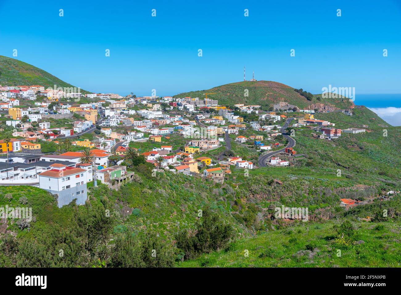 Aerial view of a Spanish town Valverde at El Hierro, Canary islands ...