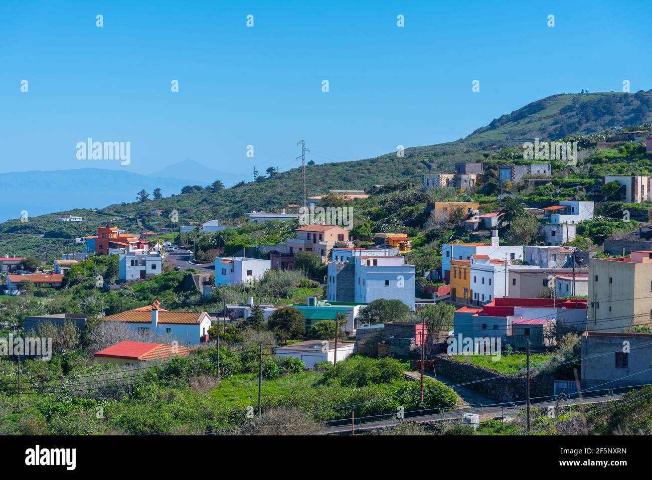 Aerial view of a Spanish town Valverde at El Hierro, Canary islands ...