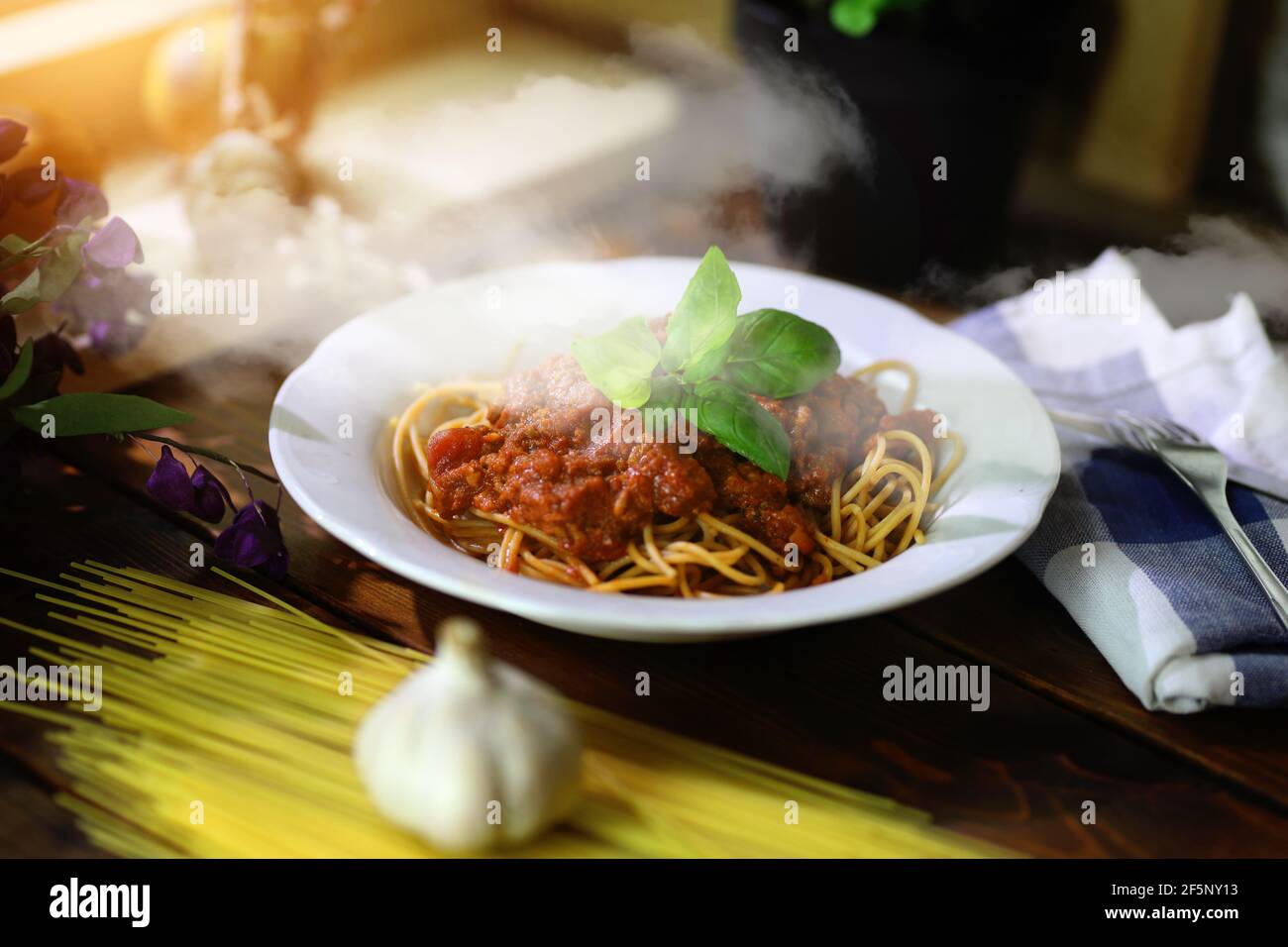 delicious and homemade spaghetti bolognese well seasoned Stock Photo ...