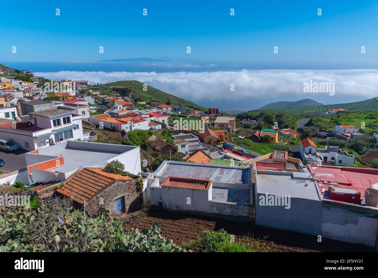 Aerial view of a Spanish town Valverde at El Hierro, Canary islands ...