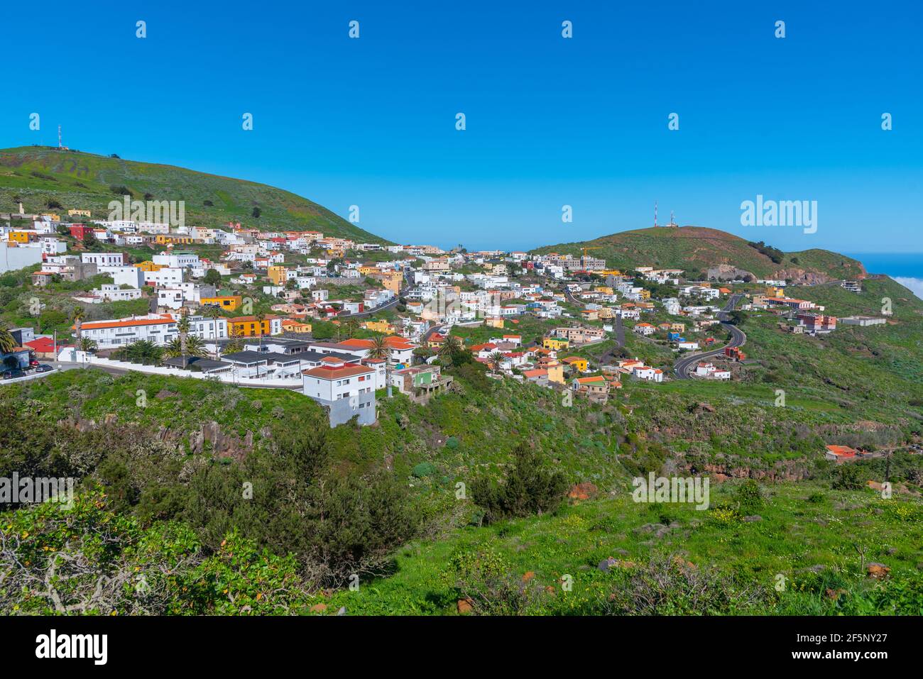 Aerial view of a Spanish town Valverde at El Hierro, Canary islands ...