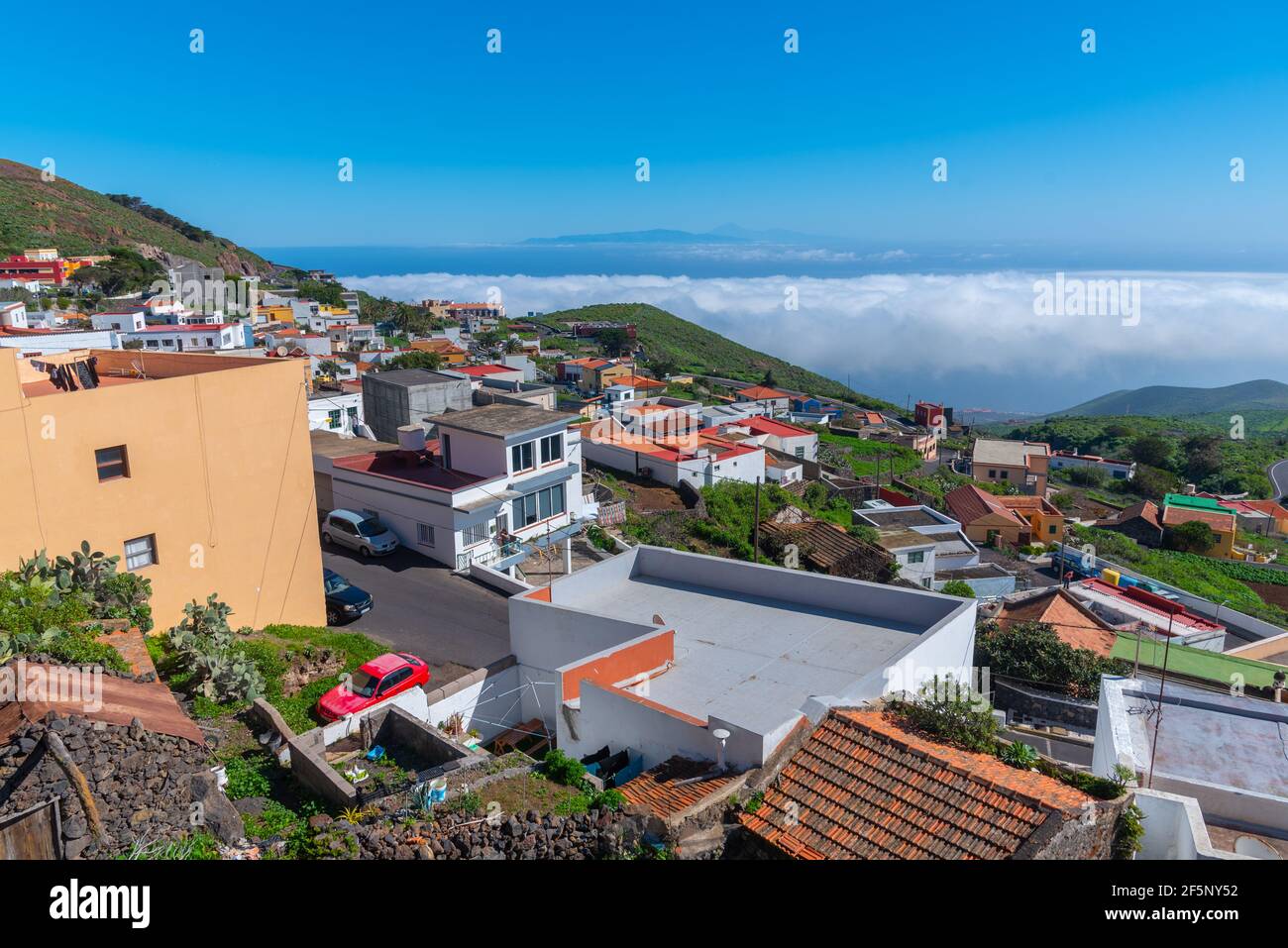 Aerial view of a Spanish town Valverde at El Hierro, Canary islands ...