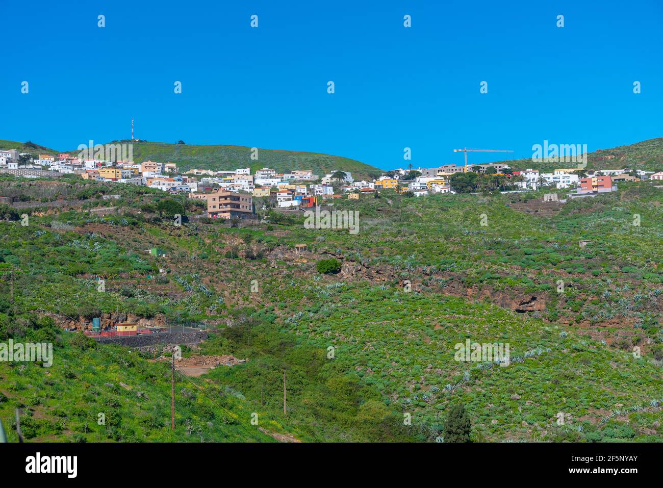 Aerial view of a Spanish town Valverde at El Hierro, Canary islands ...