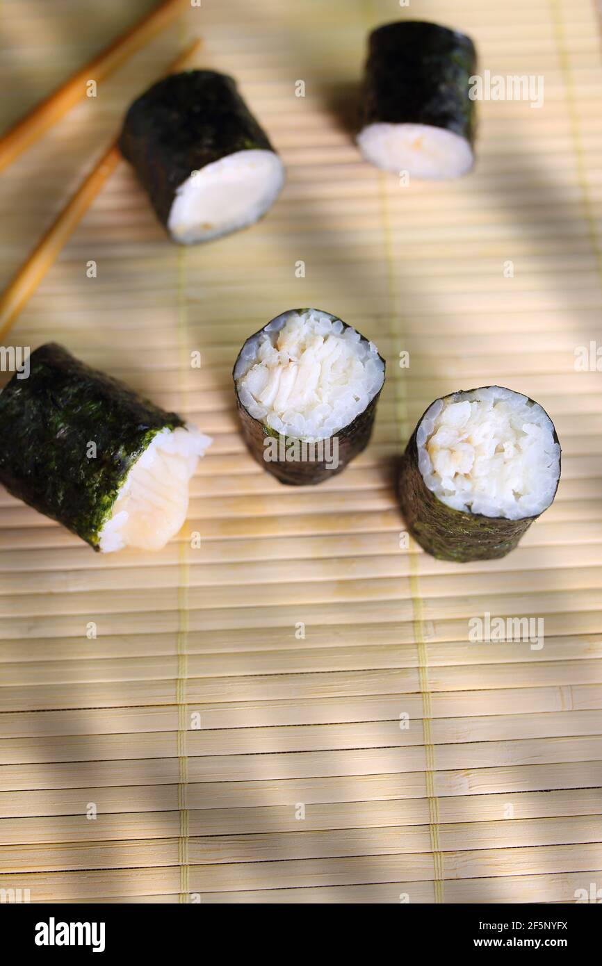 handmade fish sushi with rice served in an appetizing way Stock Photo ...