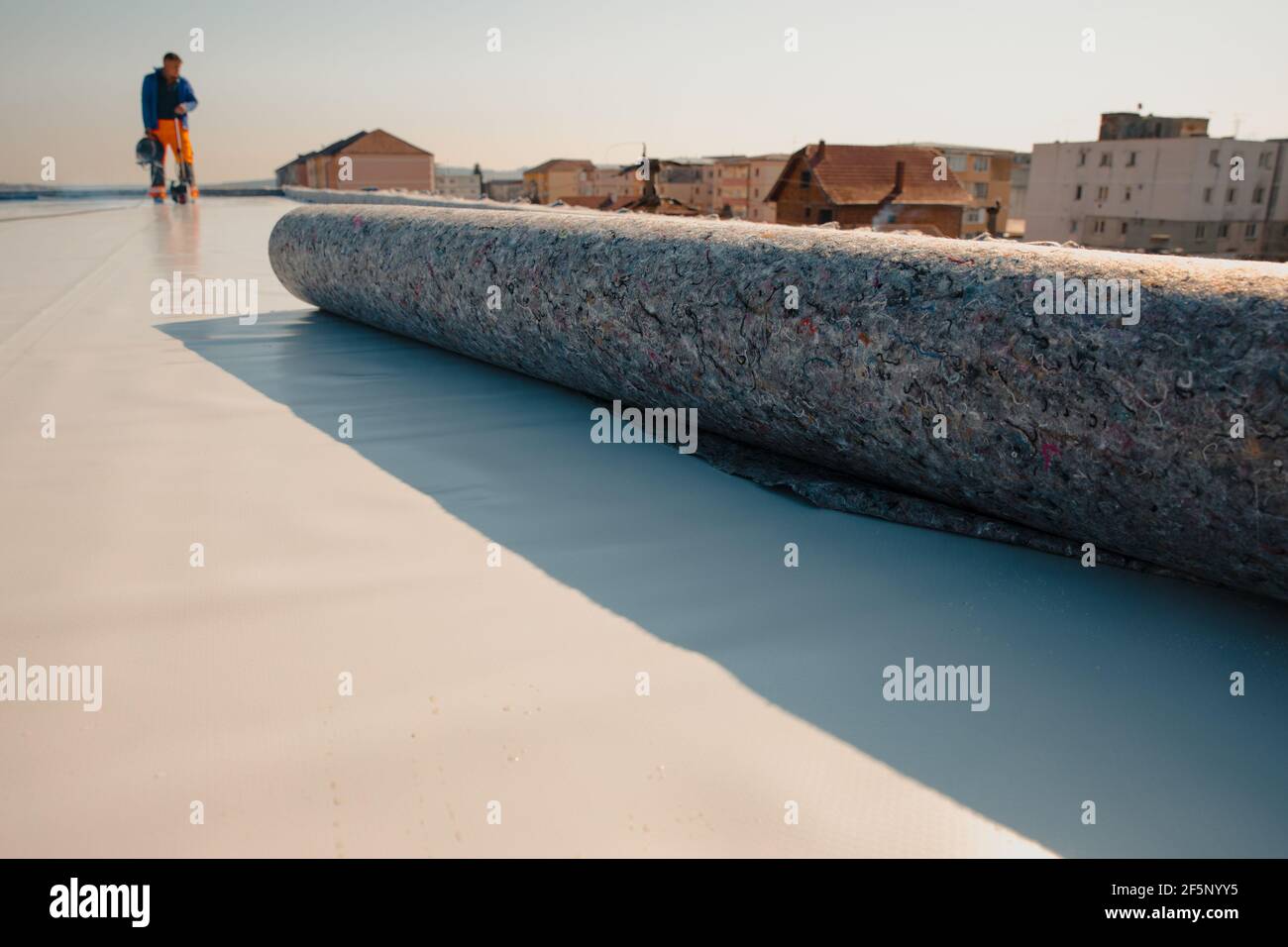Geotextile for roof, covered with synthetic PVC membrane Stock Photo ...