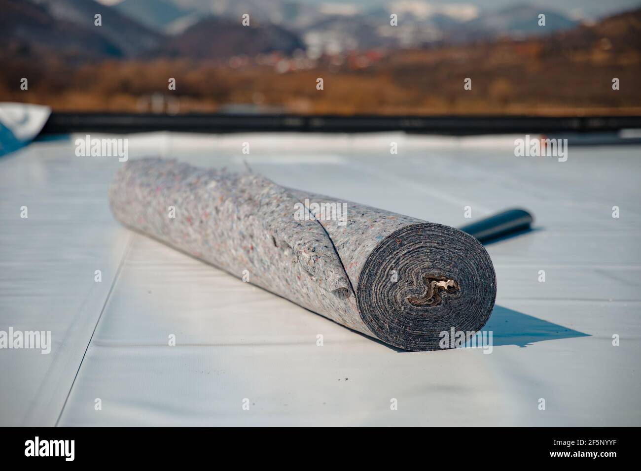 Geotextile for roof, covered with synthetic PVC membrane Stock Photo ...