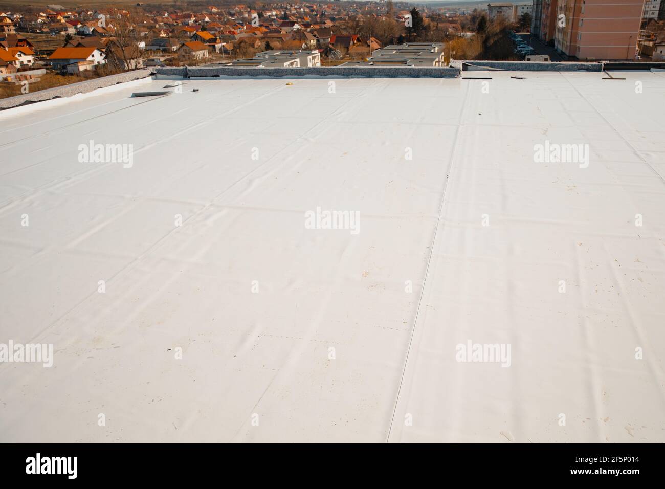 Flat roof with hot air welded pvc membrane waterproofing for ballasted ...