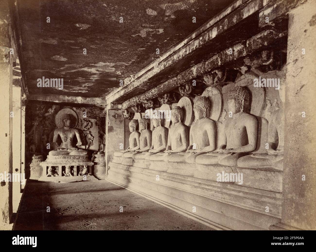 Jain Figures in Tin Tal Cave, Ellora. Lala Deen Dayal (Indian, 1844 ...