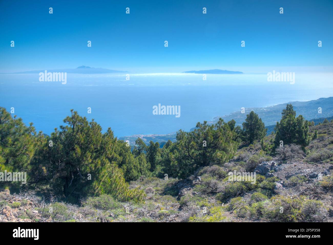 Tenerife and La Gomera viewed from Pico de la Nieve at La Palma, Canary ...