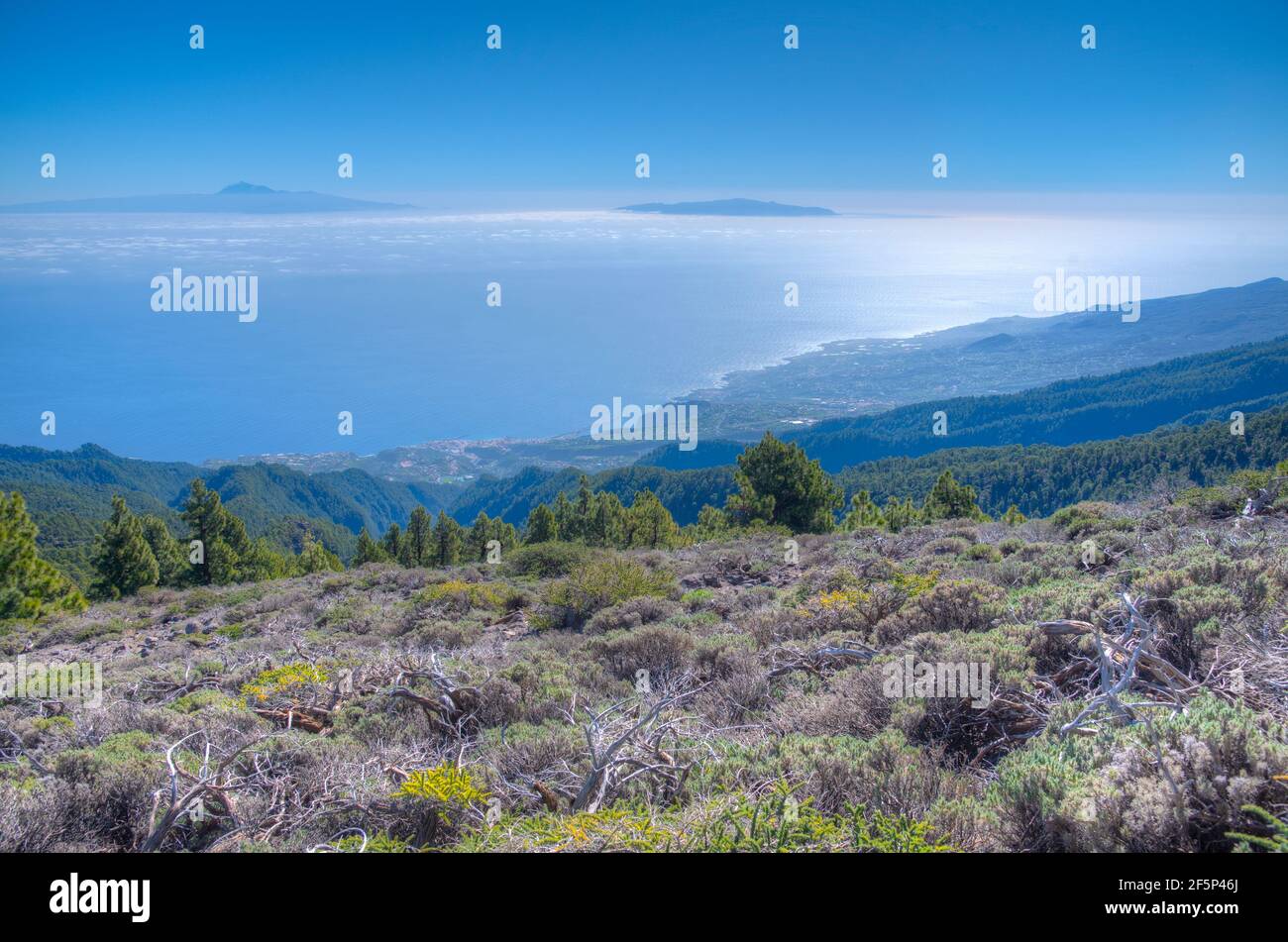 Tenerife and La Gomera viewed from Pico de la Nieve at La Palma, Canary ...