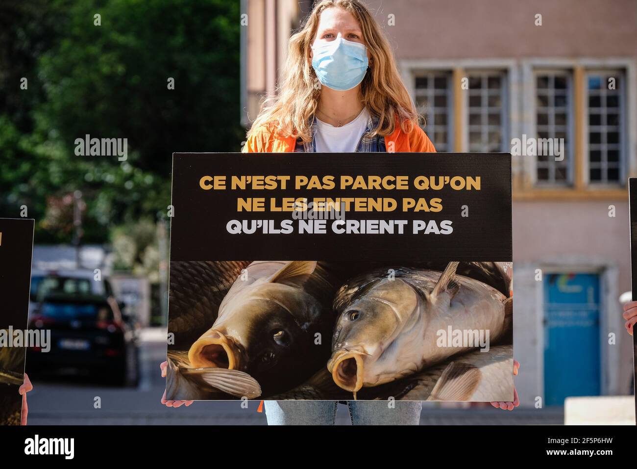 Lyon (France), March 27, 2021. Happening of the association L214 on the ...