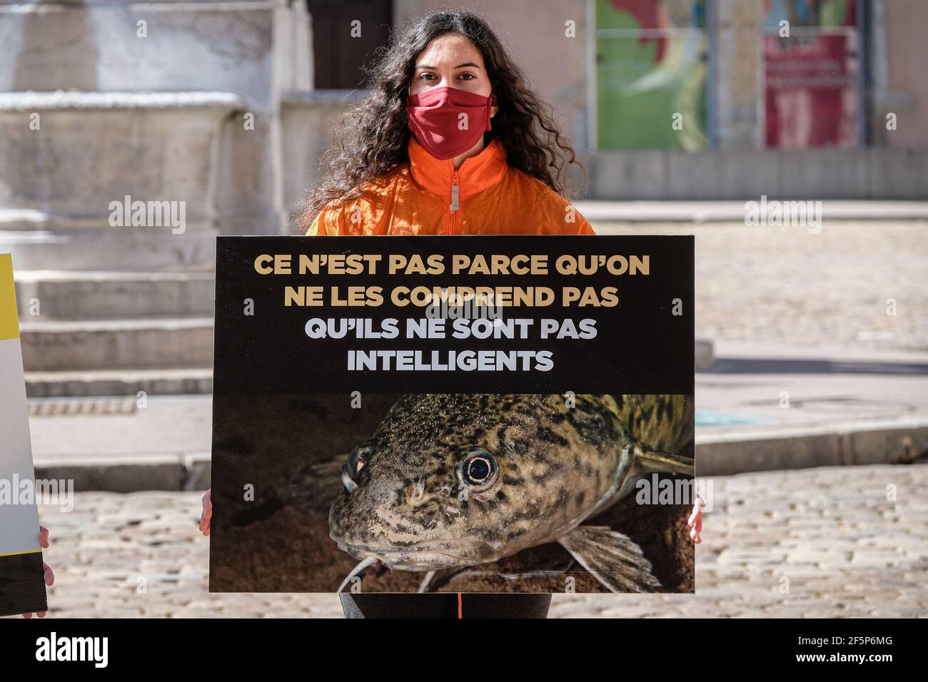 Lyon (France), March 27, 2021. Happening of the association L214 on the ...