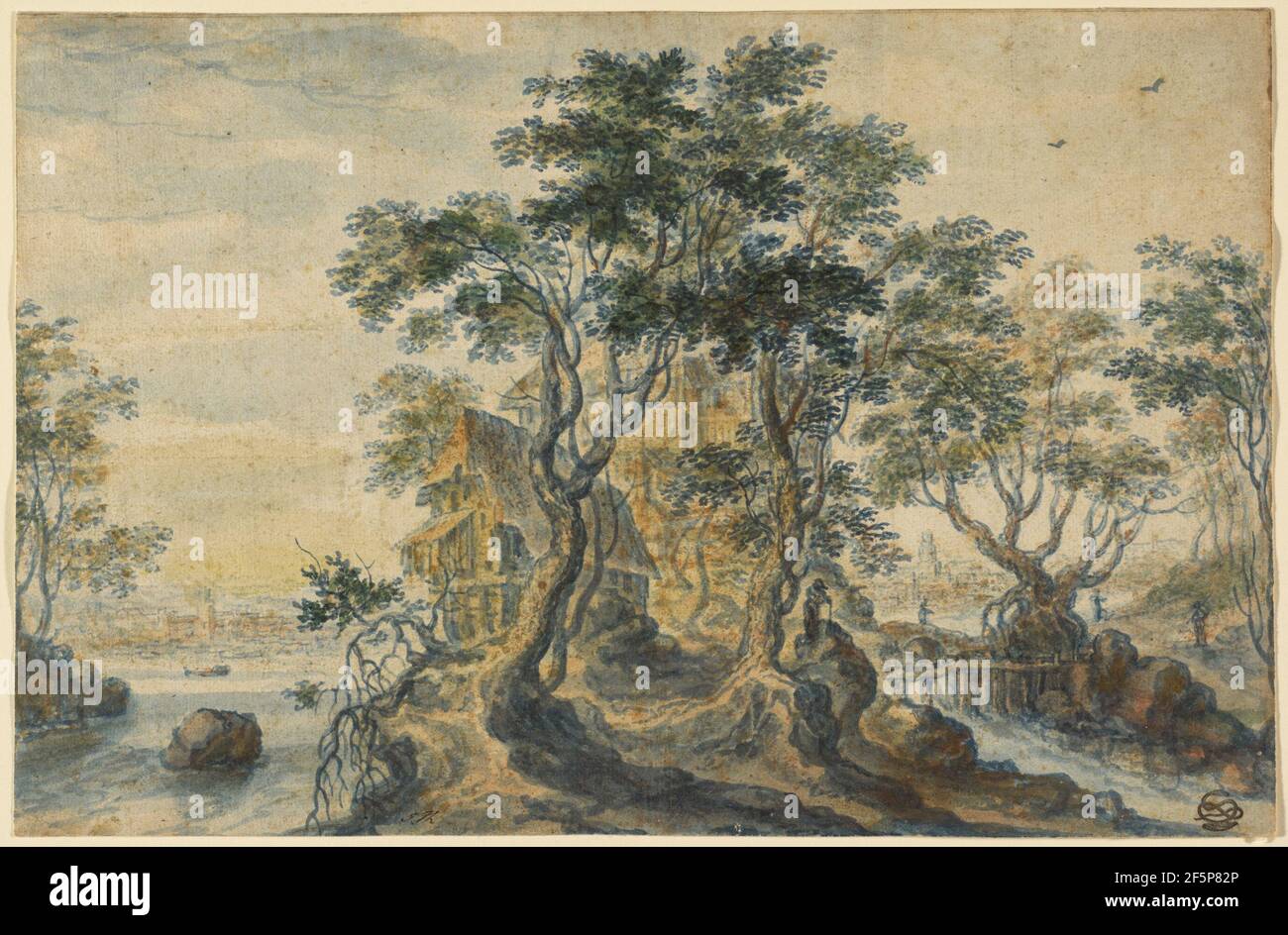 River Landscape with House on a Rocky Island. Isaac Major (Flemish ...