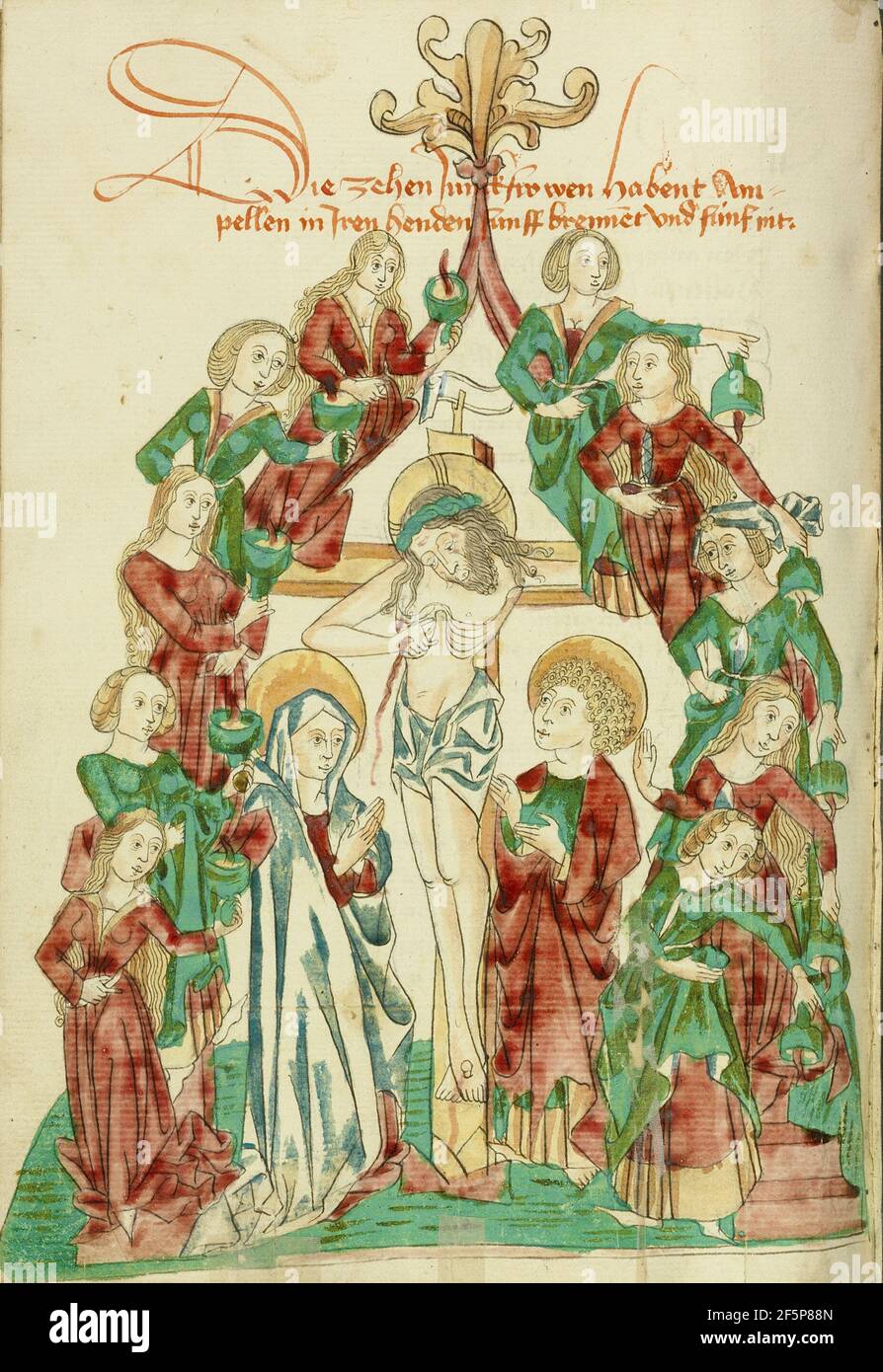 The Crucifixion with the Seven Wise and Seven Foolish Virgins Stock ...
