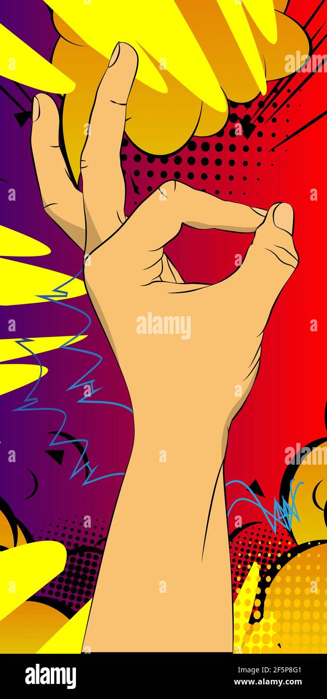 Comic book hand making ok, perfect sign. Vector illustration colorful ...