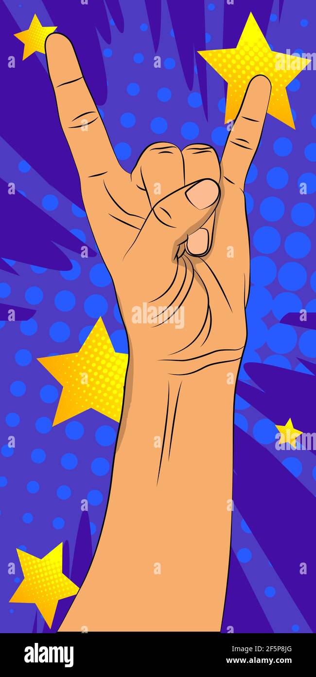 Comic book hand Rock on gesture symbol. Heavy metal hand sign. Vector ...