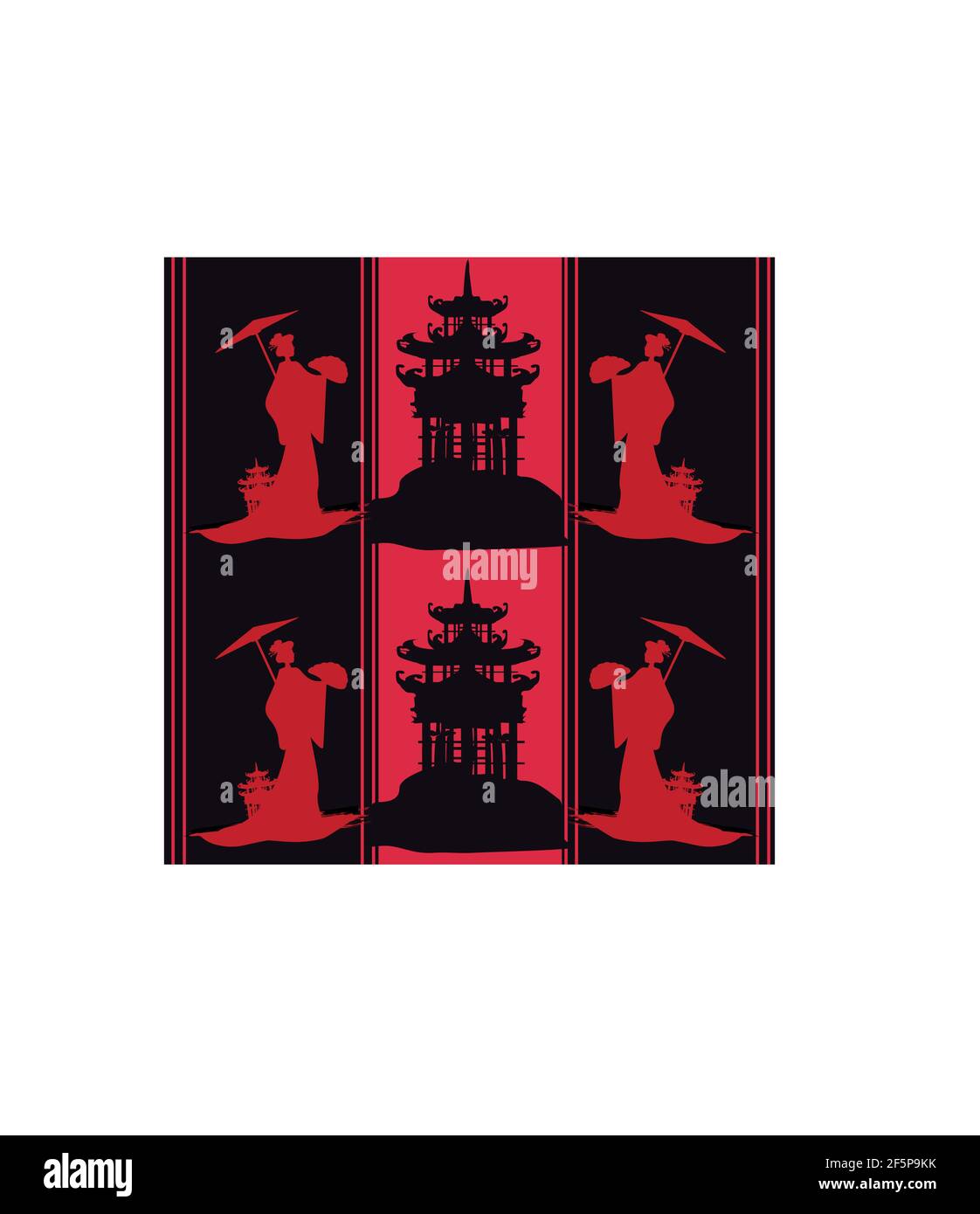 pattern with geisha and traditional asian building Stock Vector Image ...
