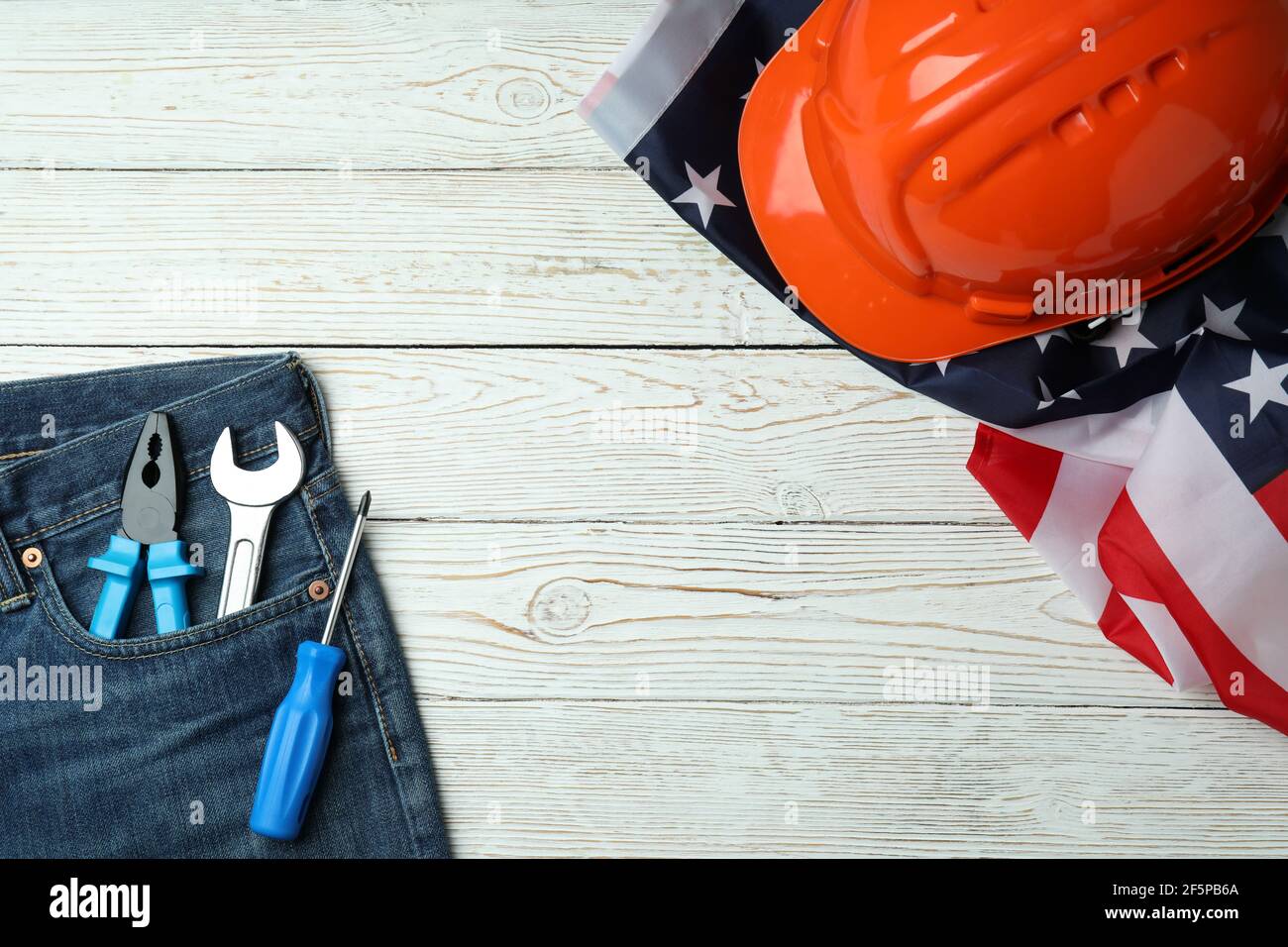 Concept of Labor Day on white wooden background, space for text Stock ...