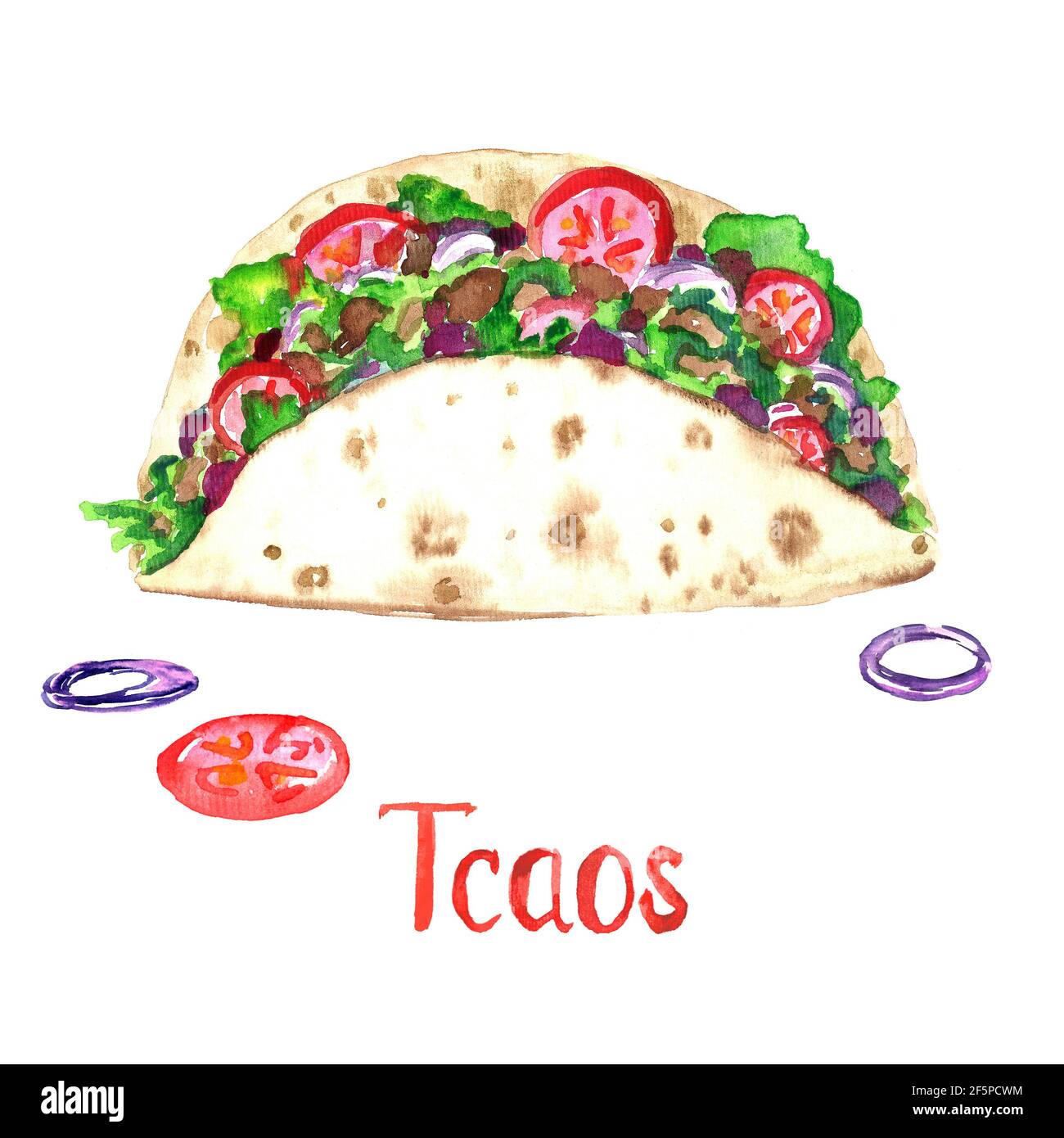 Tacos isolated on white hand painted watercolor illustration with ...
