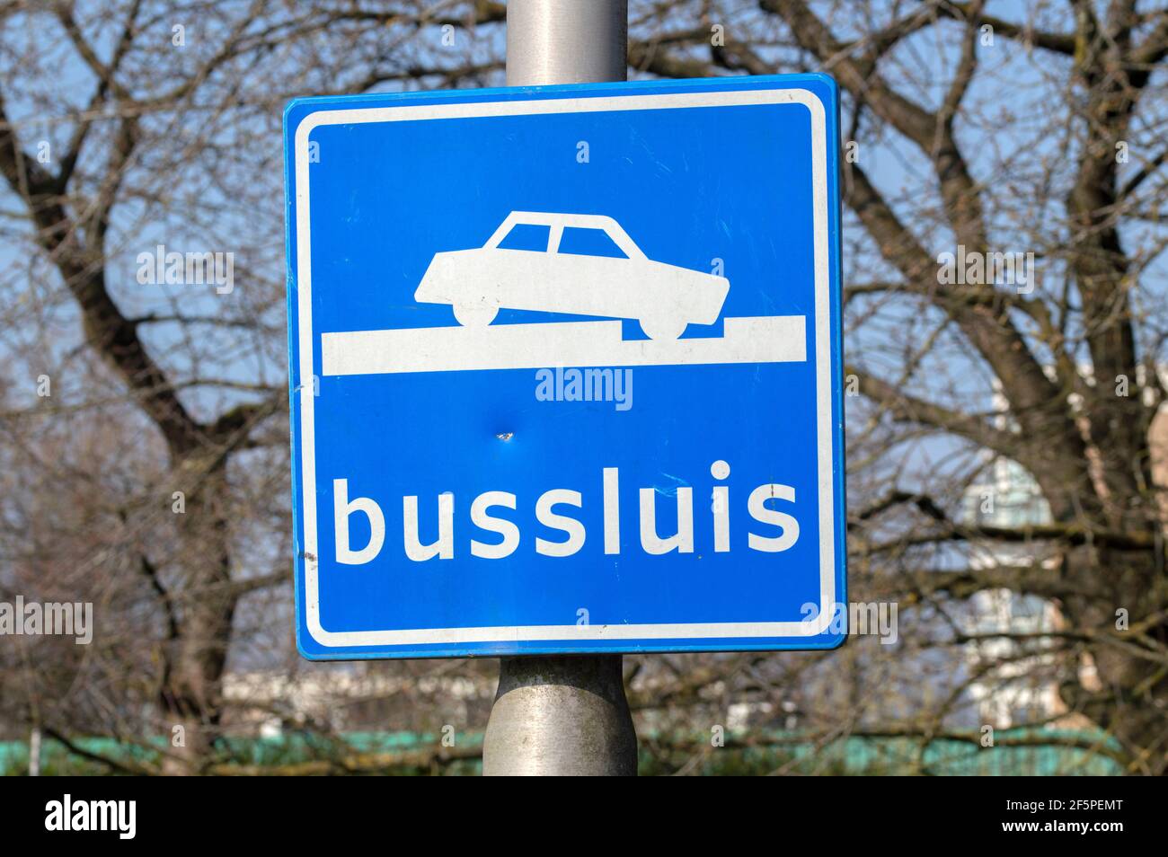 Sign Watch Out Bus Sluice At Amsterdam The Netherlands 24-3-2021 Stock ...