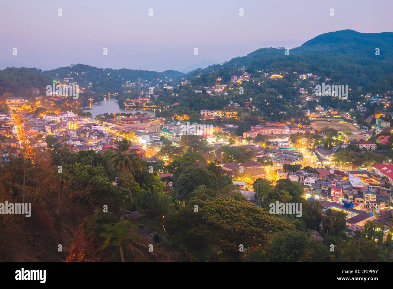 Cityscape view from Bahirawakanda at night of Kandy city lights, Kandy ...
